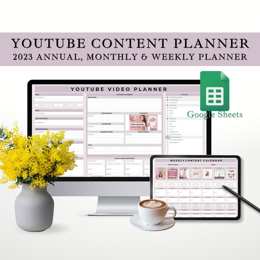 Digital Youtube Content Planner Google Sheets, Video Planner, 2023 ...