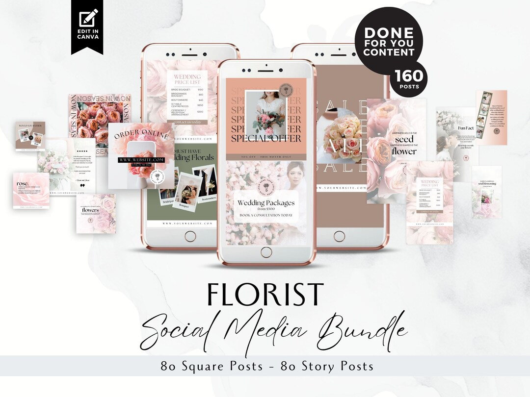 Florist Instagram Template Bundle, Flower Shop Insta Posts and Story ...