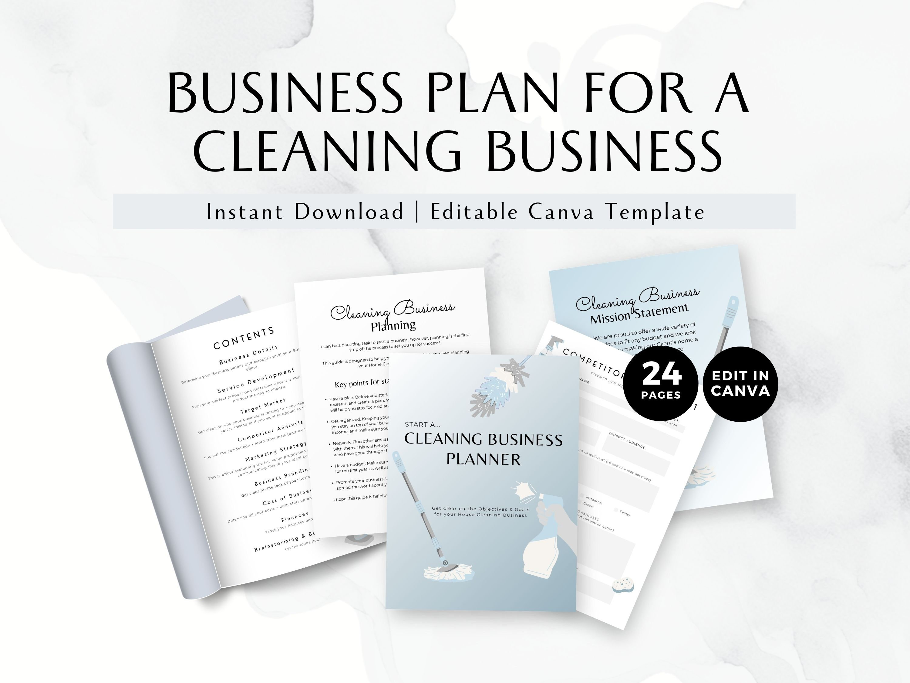 Cleaning Service Business Plan, Guided Planner, Business Proposal ...