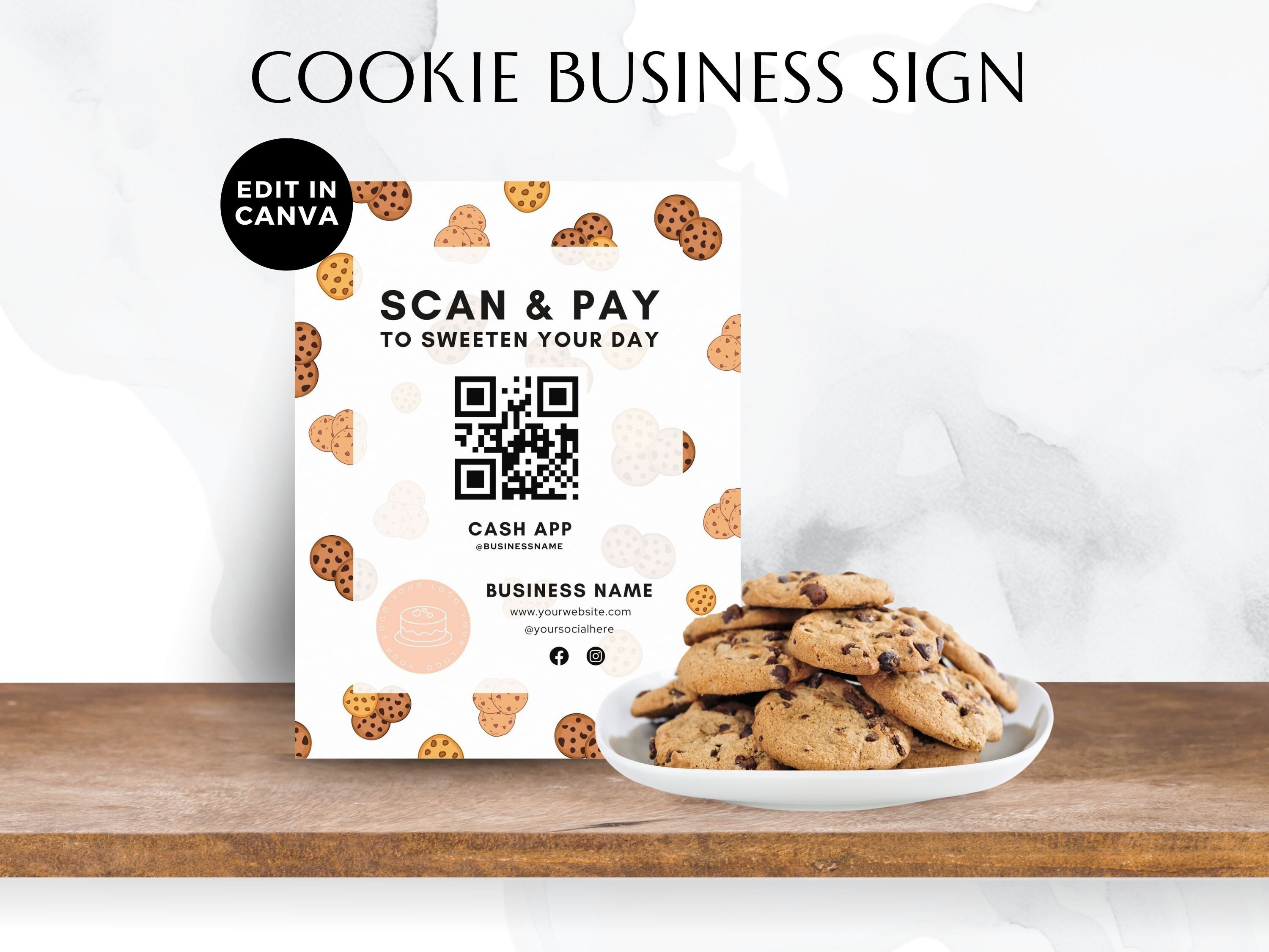 Scan to Pay Cookie Sign, Custom QR Code Payment Signs, Cookie Business ...
