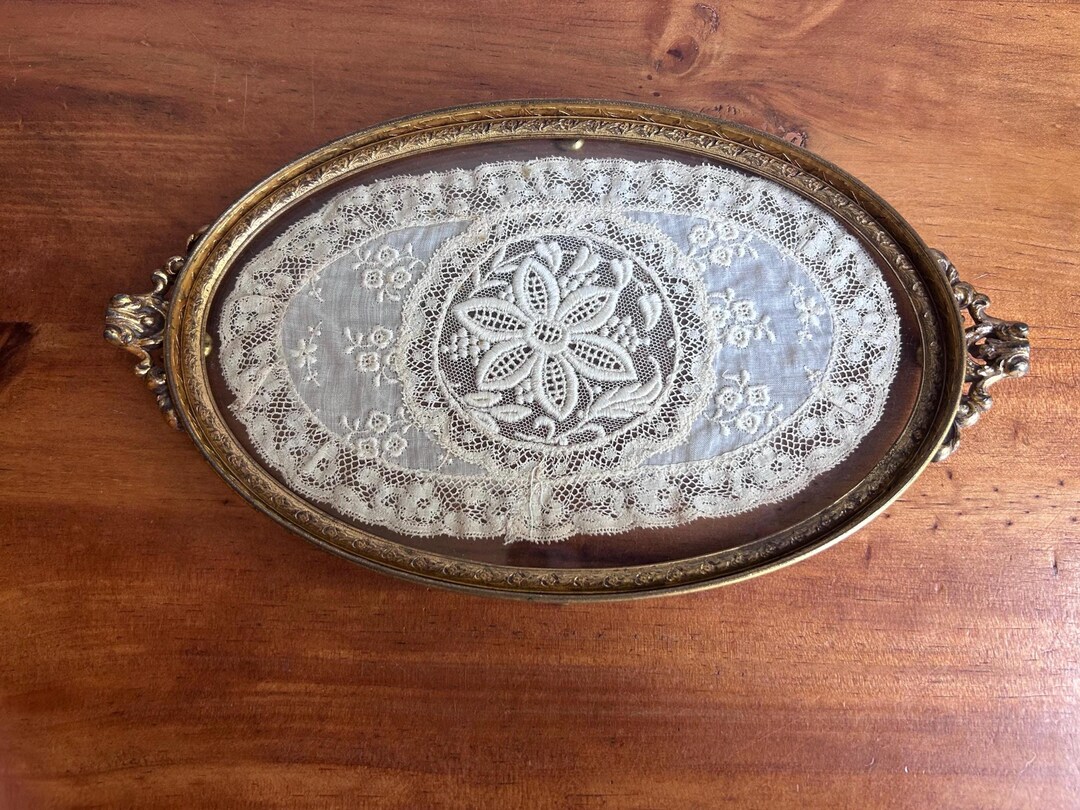 Vintage Apollo Silver Co Gilded Vanity Tray With Lace, Gift for Her ...