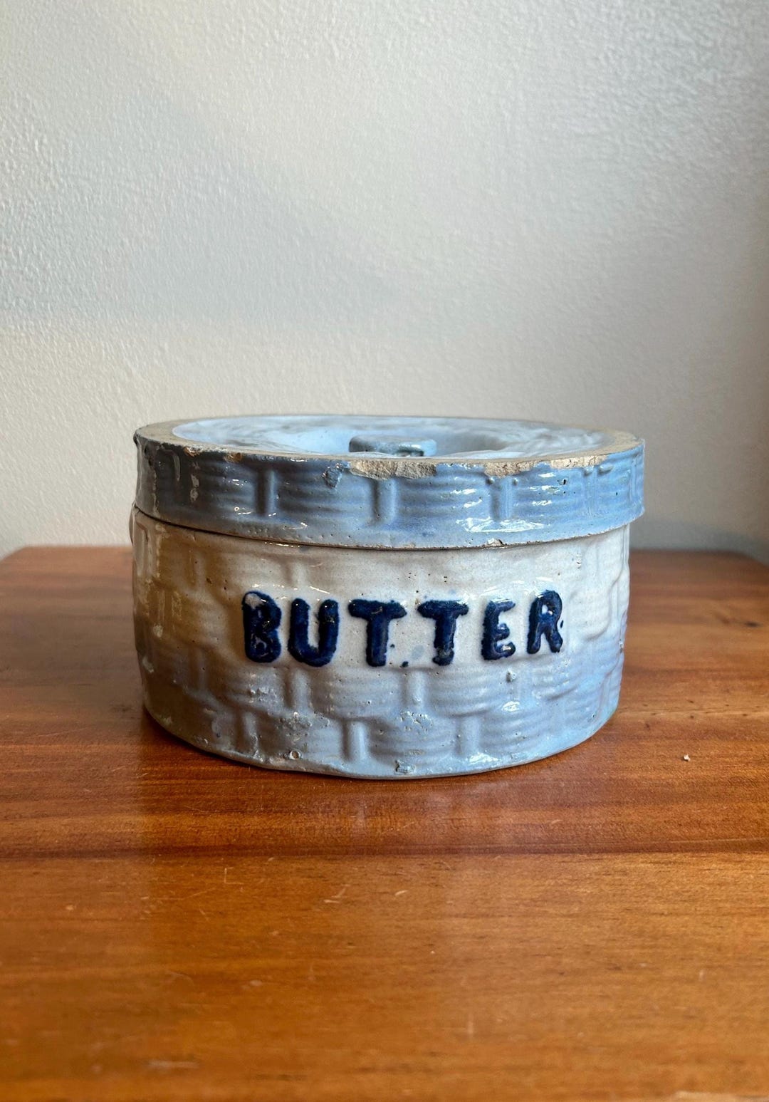 Antique Blue and White Butter Crock, Blue and White Pottery, Butter ...
