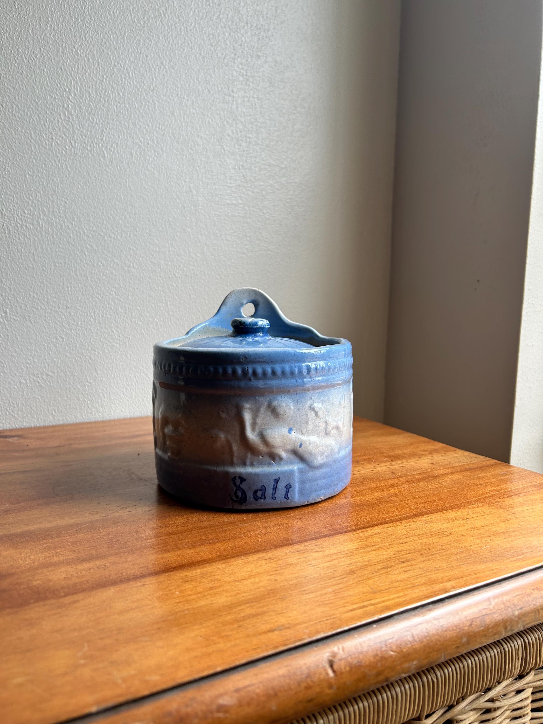 Antique Blue and White Salt Crock, Blue and White Pottery, Salt Keeper ...
