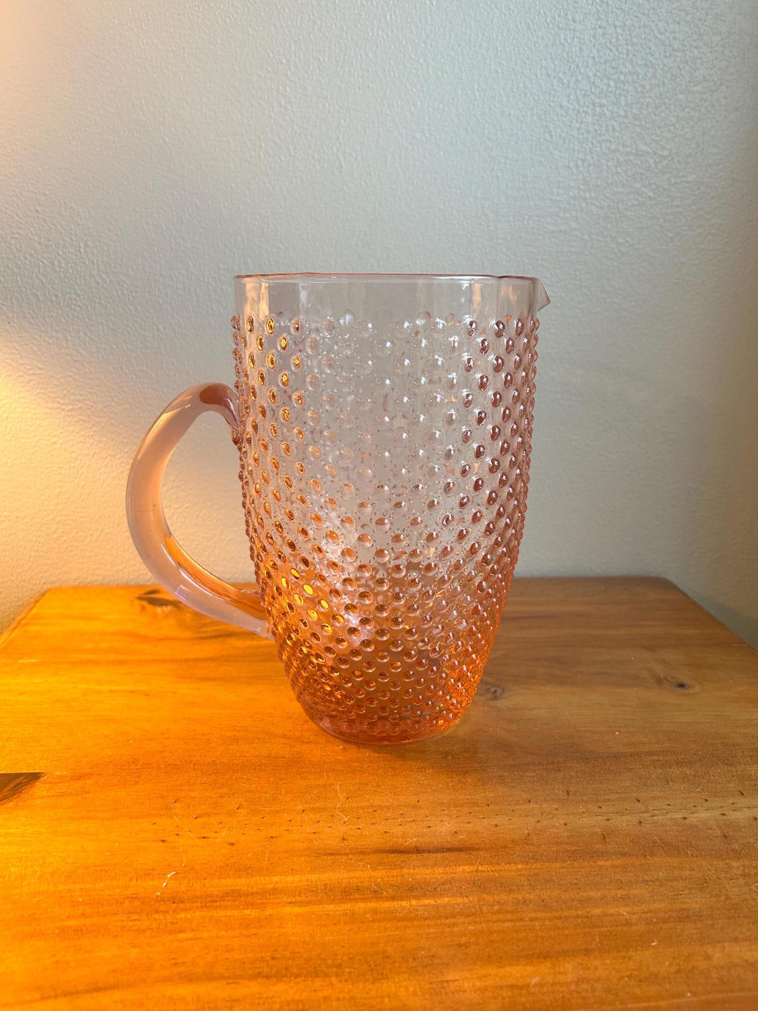 Vintage Pink Glass Pitcher, Hobnail Glass Pitcher, Vintage Pitcher ...