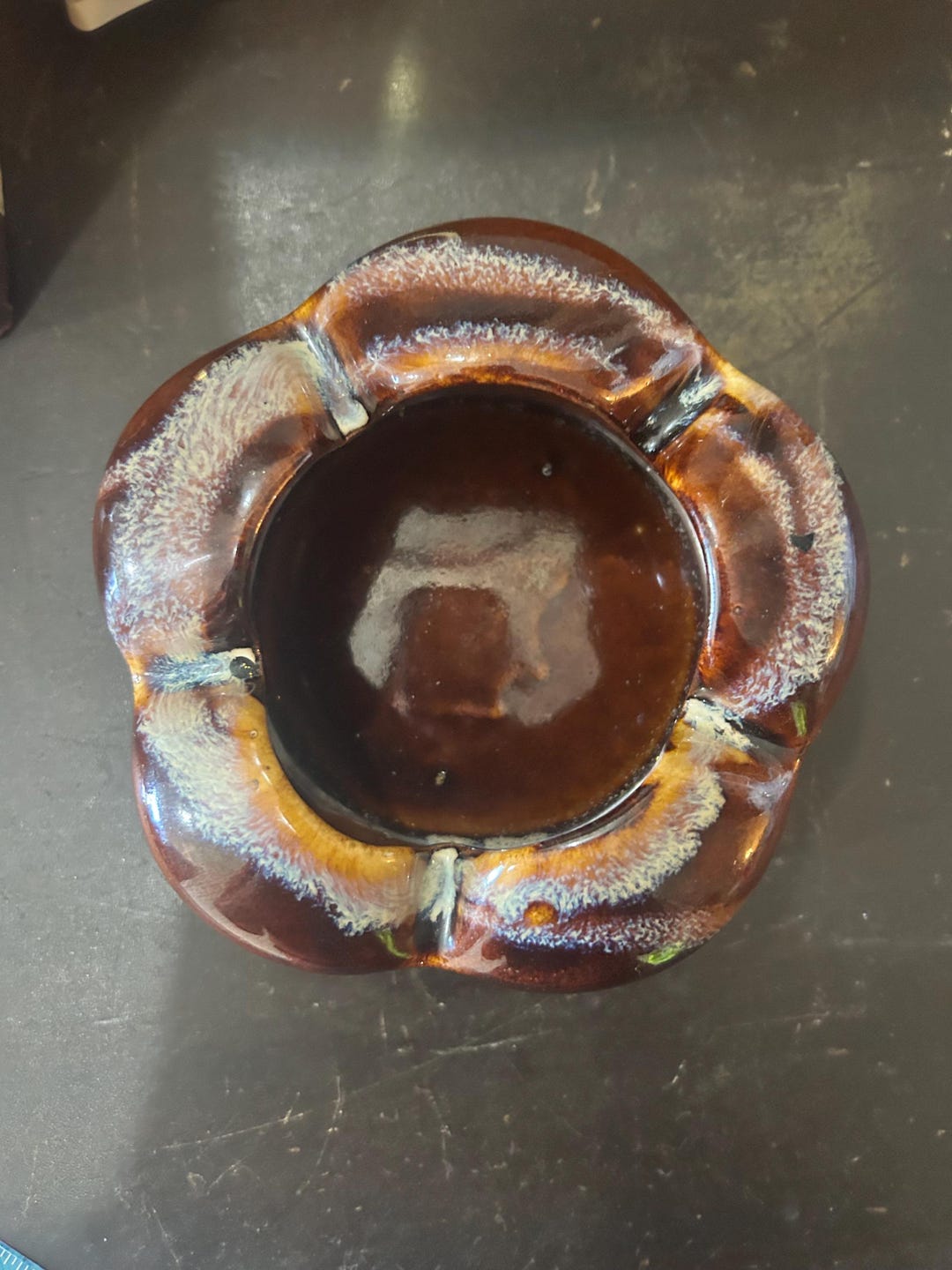 Vintage Ceramic Ash Tray, Vintage Brown Drip Ashtray, Brown Drip ...