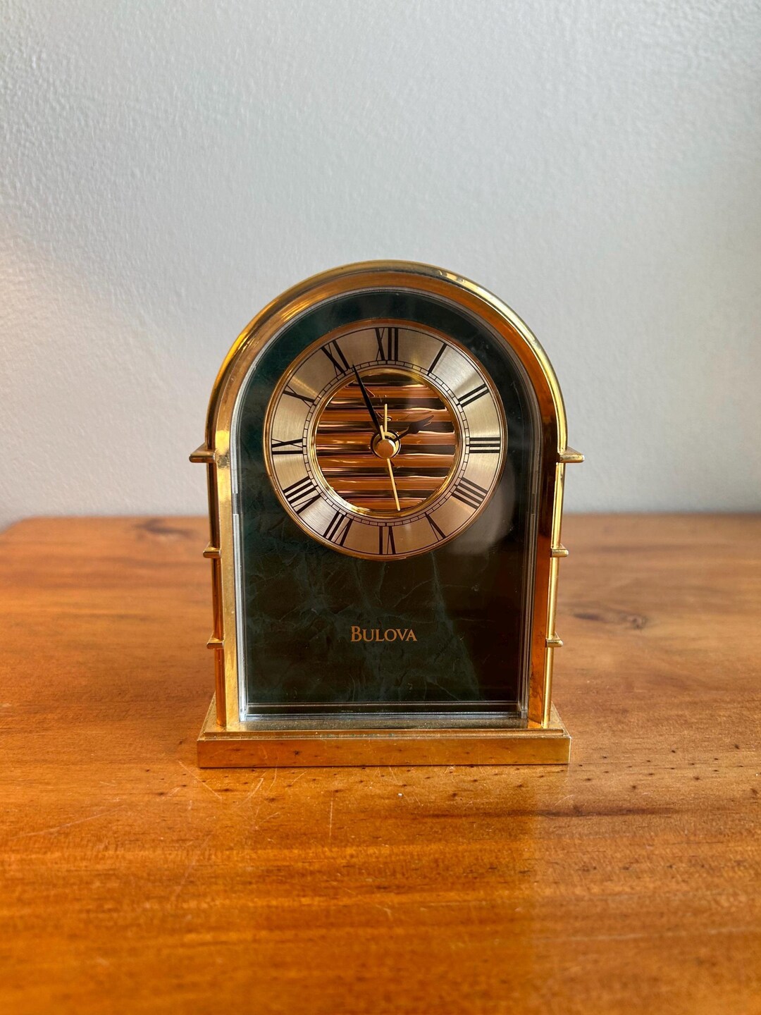 Vintage Bulova Alarm Clock, Jukebox Style Clock, Faux Green Marble and ...