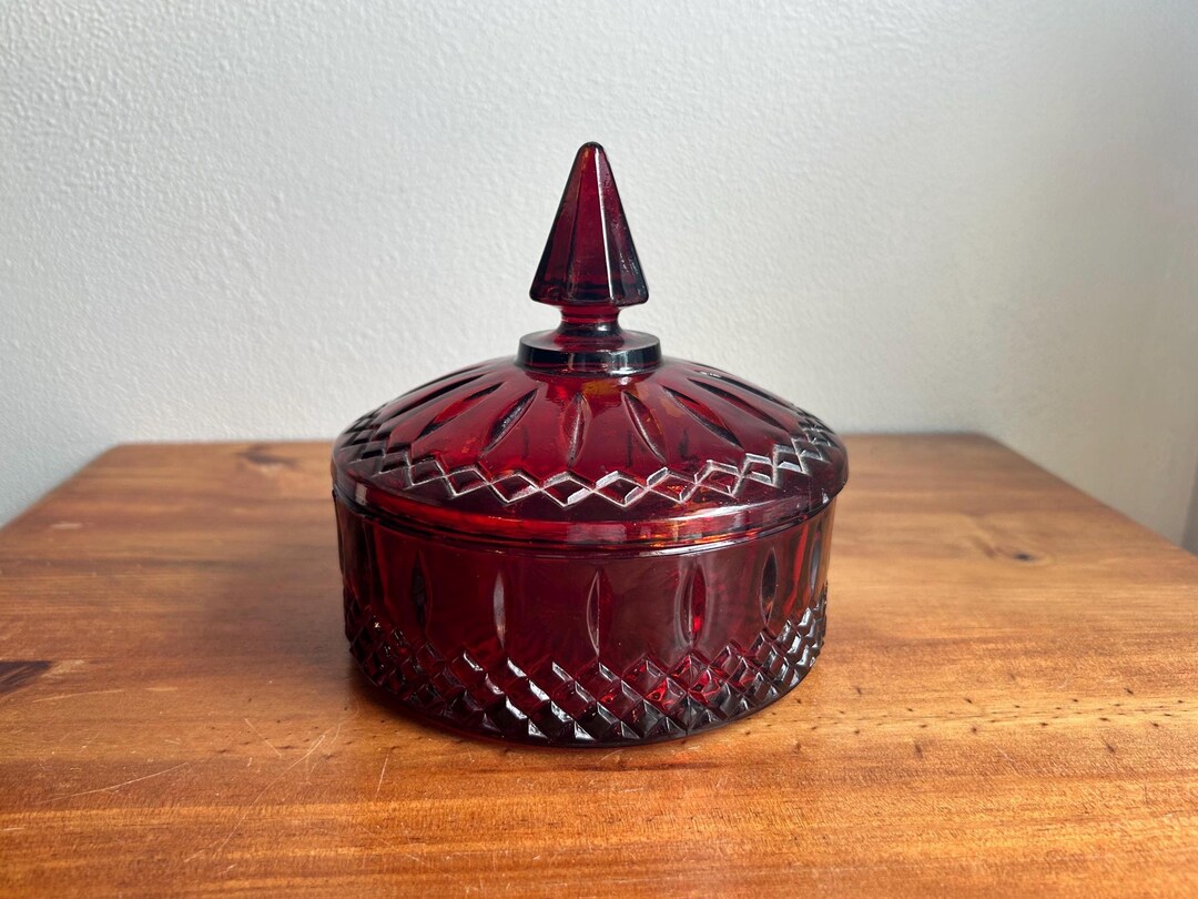 Ruby Red Indiana Glass Candy Dish, Flashed Glass, Flash Glass, Vintage ...