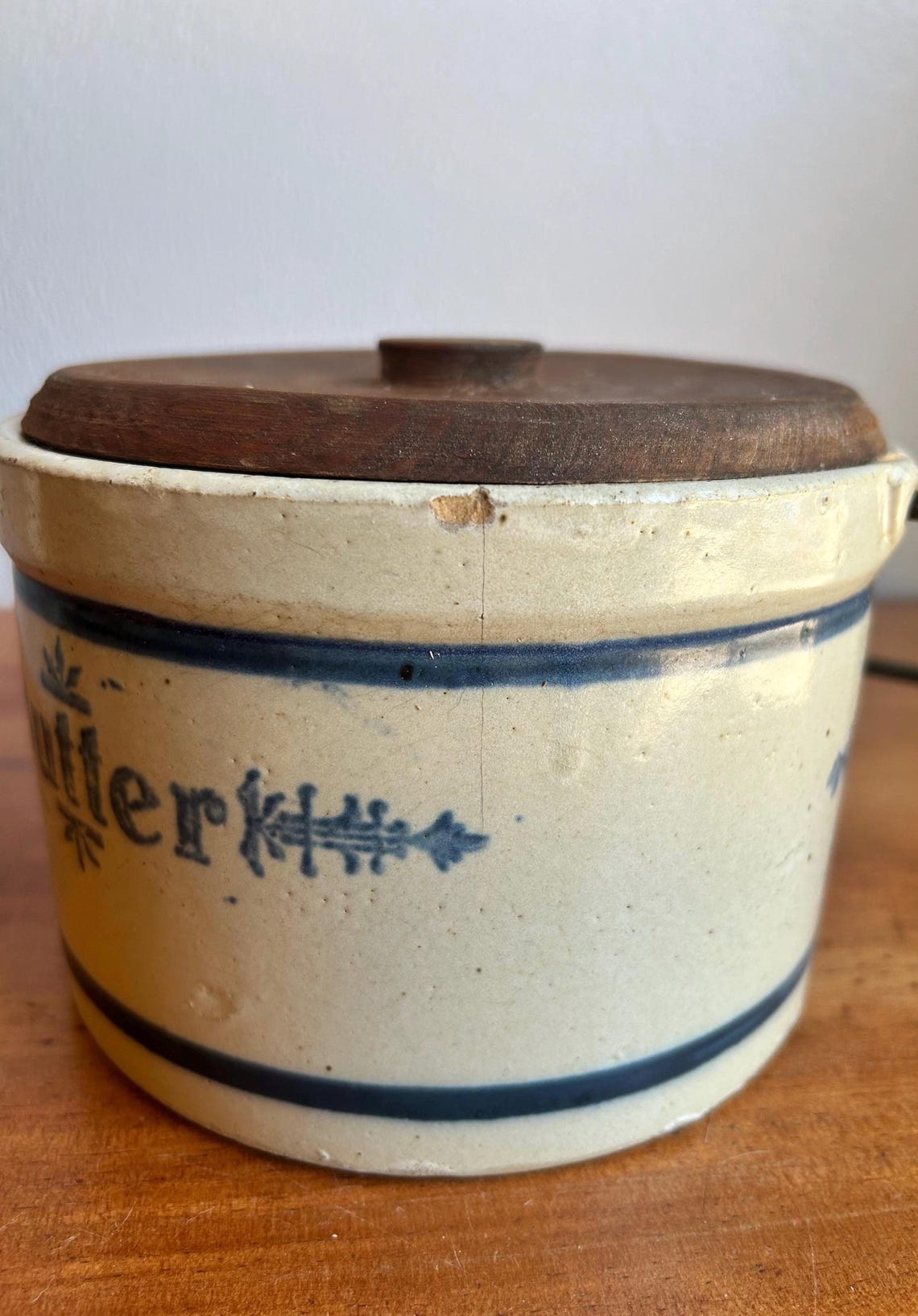 Antique Blue and White Butter Crock, Blue and White Pottery, Butter ...