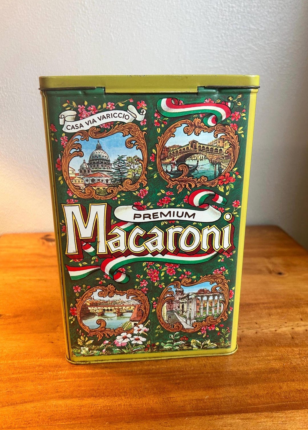 Vintage Casa via Variccio Pasta Tin, 1970’s Repro, Kitchen Storage ...
