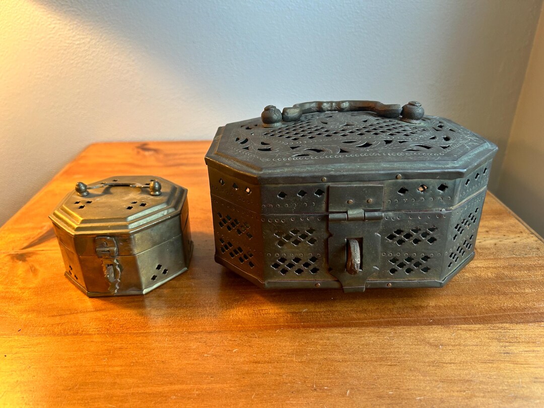 Choice of Vintage Brass Jali Box, Brass Cricket Box, Vintage Jewelry ...