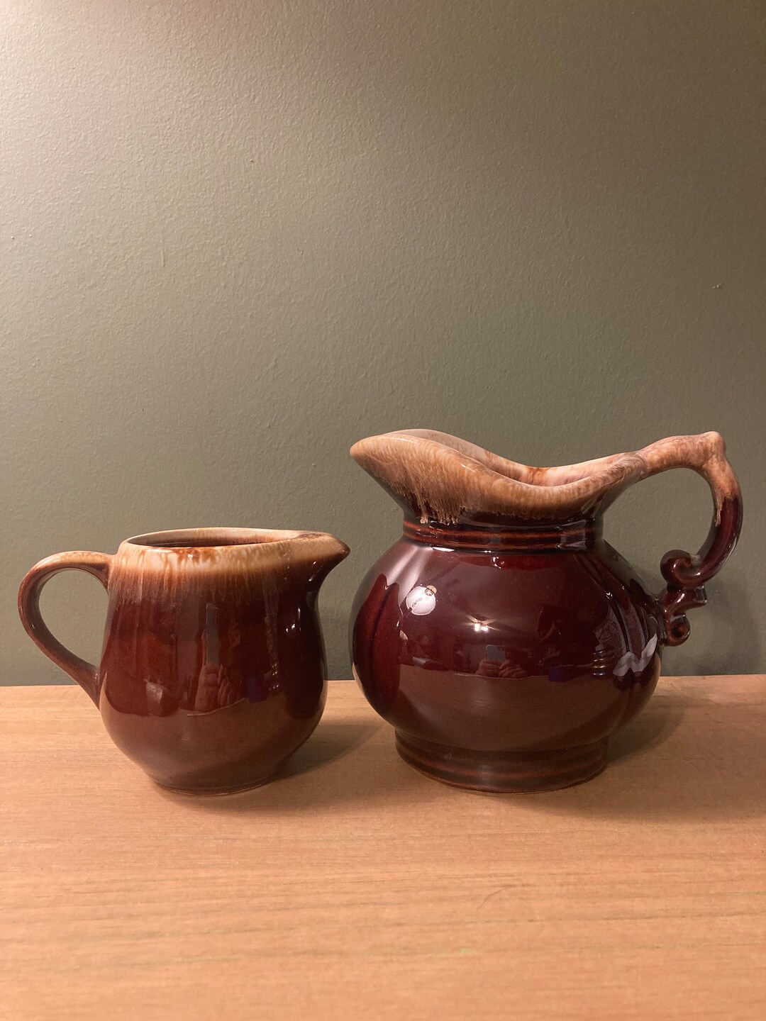 Mccoy 7528 Brown Drip Glaze Pitcher and 7020 Small Creamer, Ball ...