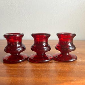 Vintage Set of Three Ruby Red Glass Candle Holders, Glass Candlesticks ...