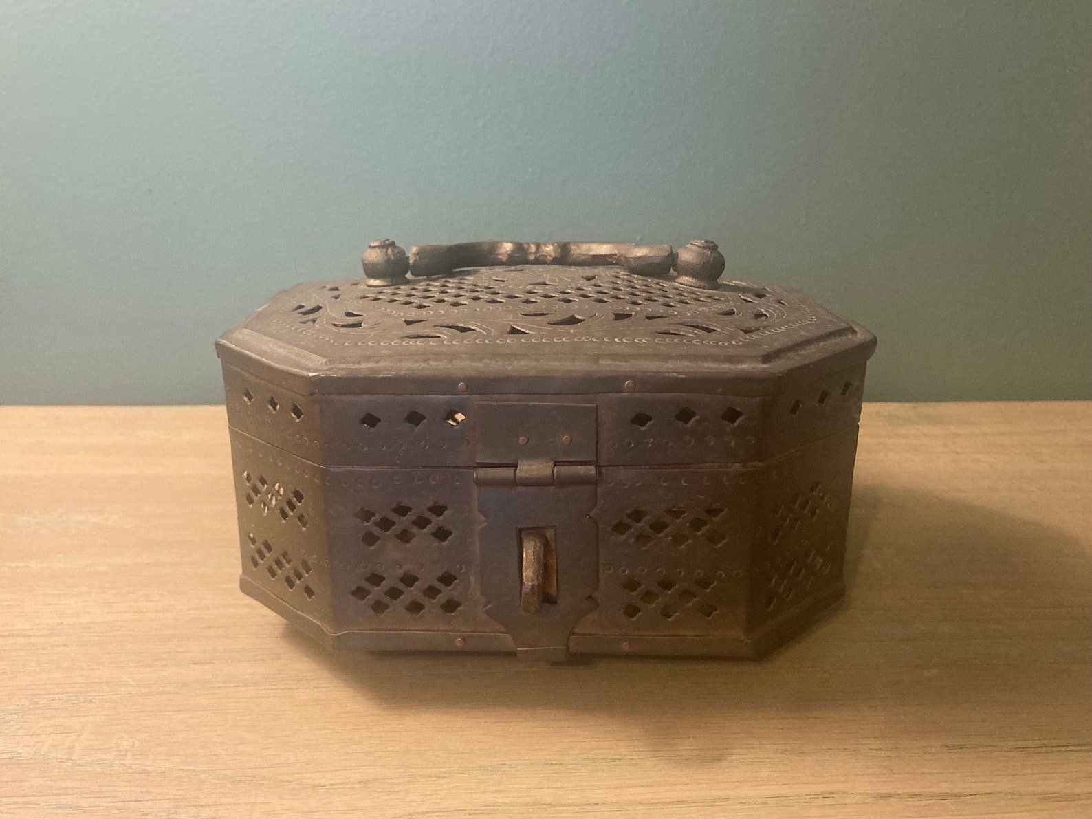 Antique Brass Jali Box, Brass Cricket Box, Vintage Jewelry Box Made in ...