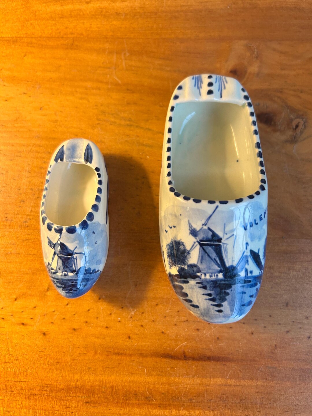 Set of Two Miniature Vintage Delft Ceramic Shoes, Holland Windmills ...