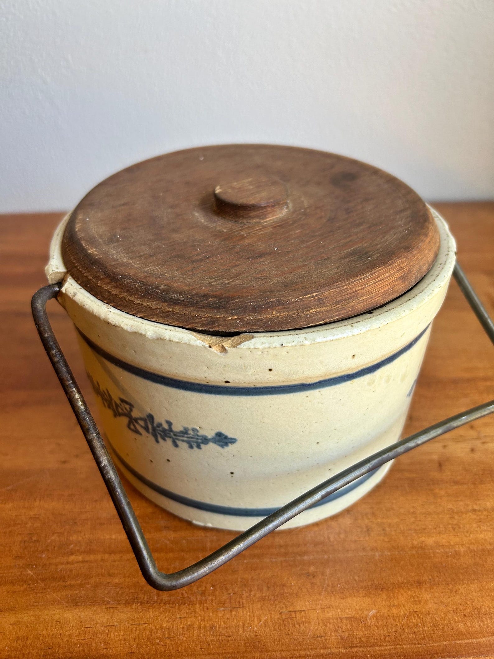 Antique Blue and White Butter Crock, Blue and White Pottery, Butter ...