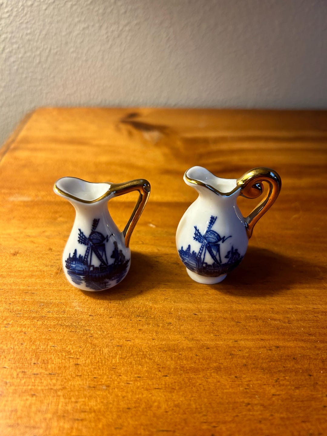 Vintage Miniature Delft Dollhouse Pitcher, Holland Windmills, Dollhouse ...