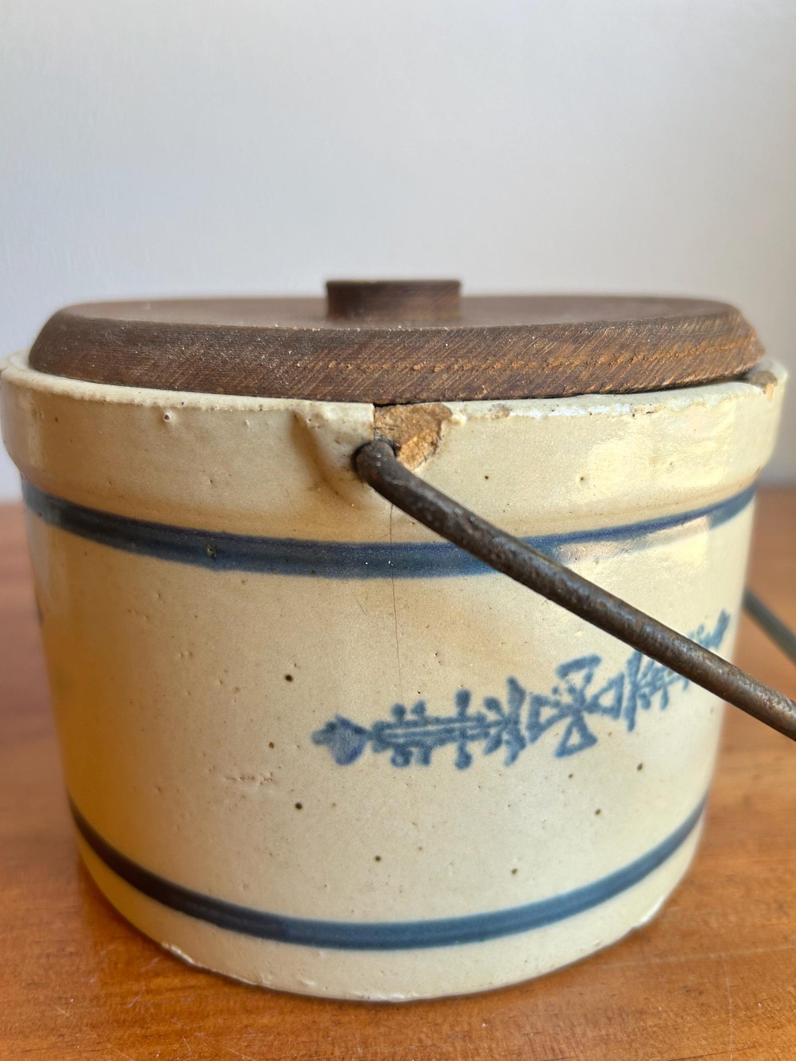 Antique Blue and White Butter Crock, Blue and White Pottery, Butter ...