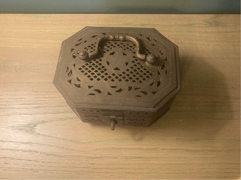 Antique Brass Jali Box, Brass Cricket Box, Vintage Jewelry Box Made in ...