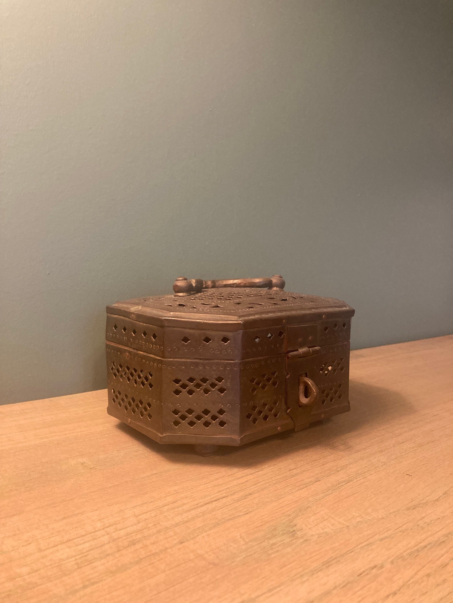 Antique Brass Jali Box, Brass Cricket Box, Vintage Jewelry Box Made in ...