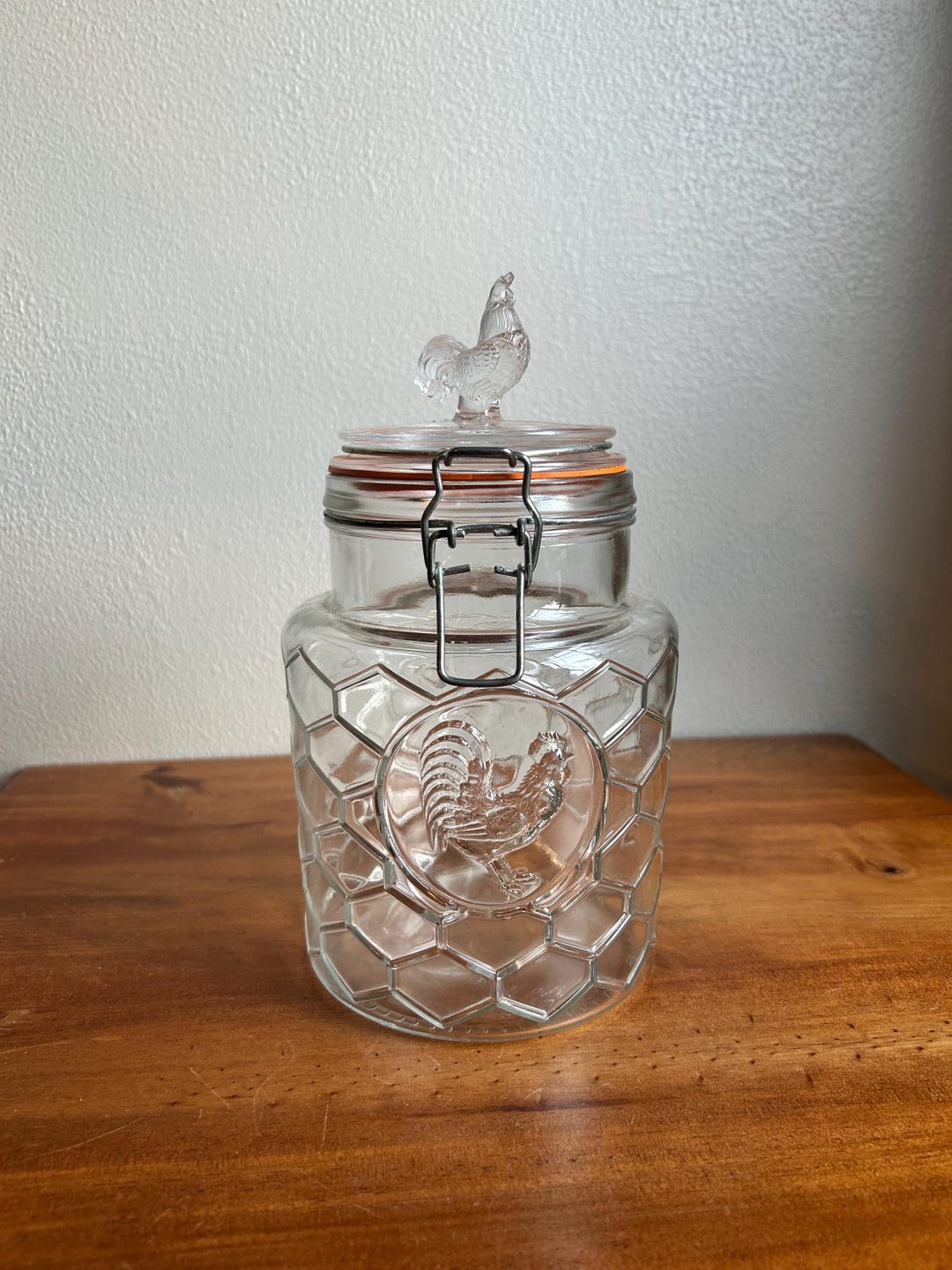 Palais Rooster Cannister, Vintage Cannister, Clear Glass, Honeycomb ...