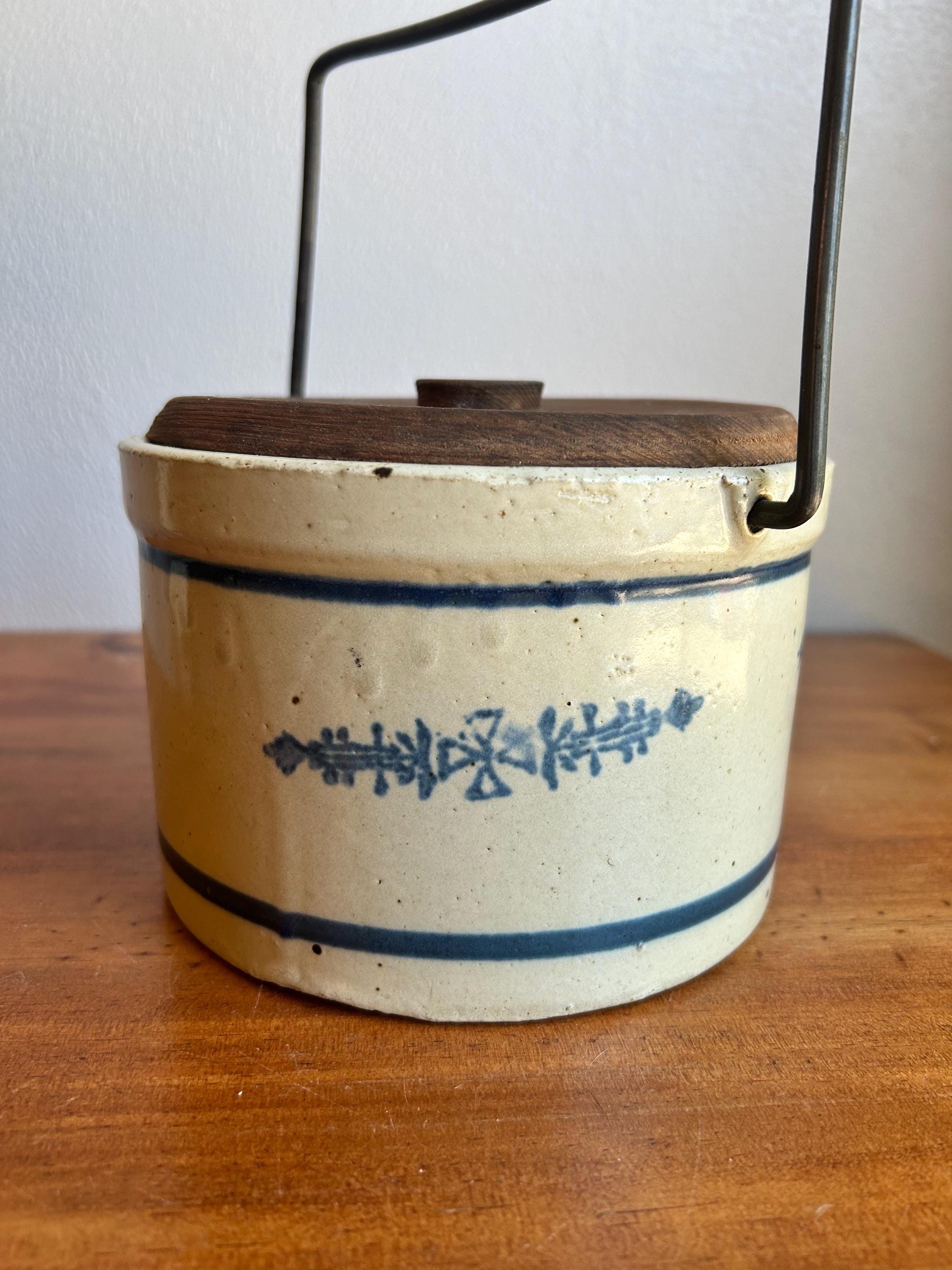 Antique Blue and White Butter Crock, Blue and White Pottery, Butter ...