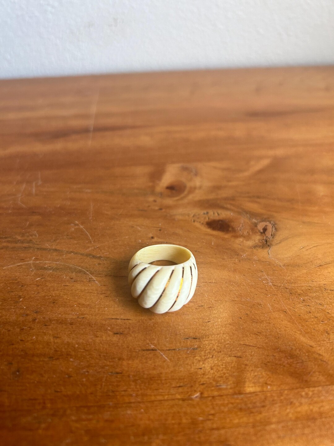 Vintage Carved Bone Ring With Gold Bands, Vintage Ring, Statement Ring ...