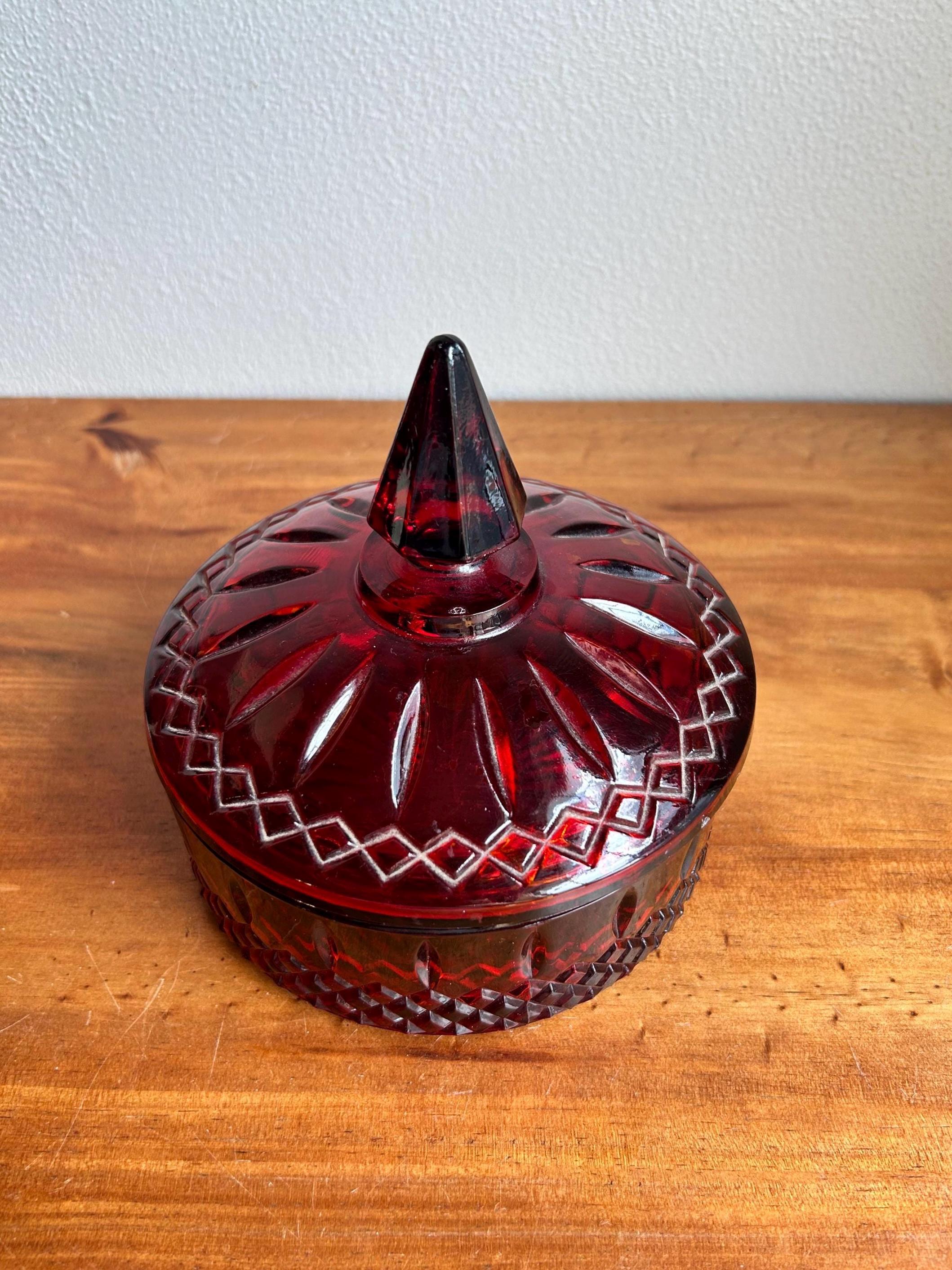 Ruby Red Indiana Glass Candy Dish, Flashed Glass, Flash Glass, Vintage ...