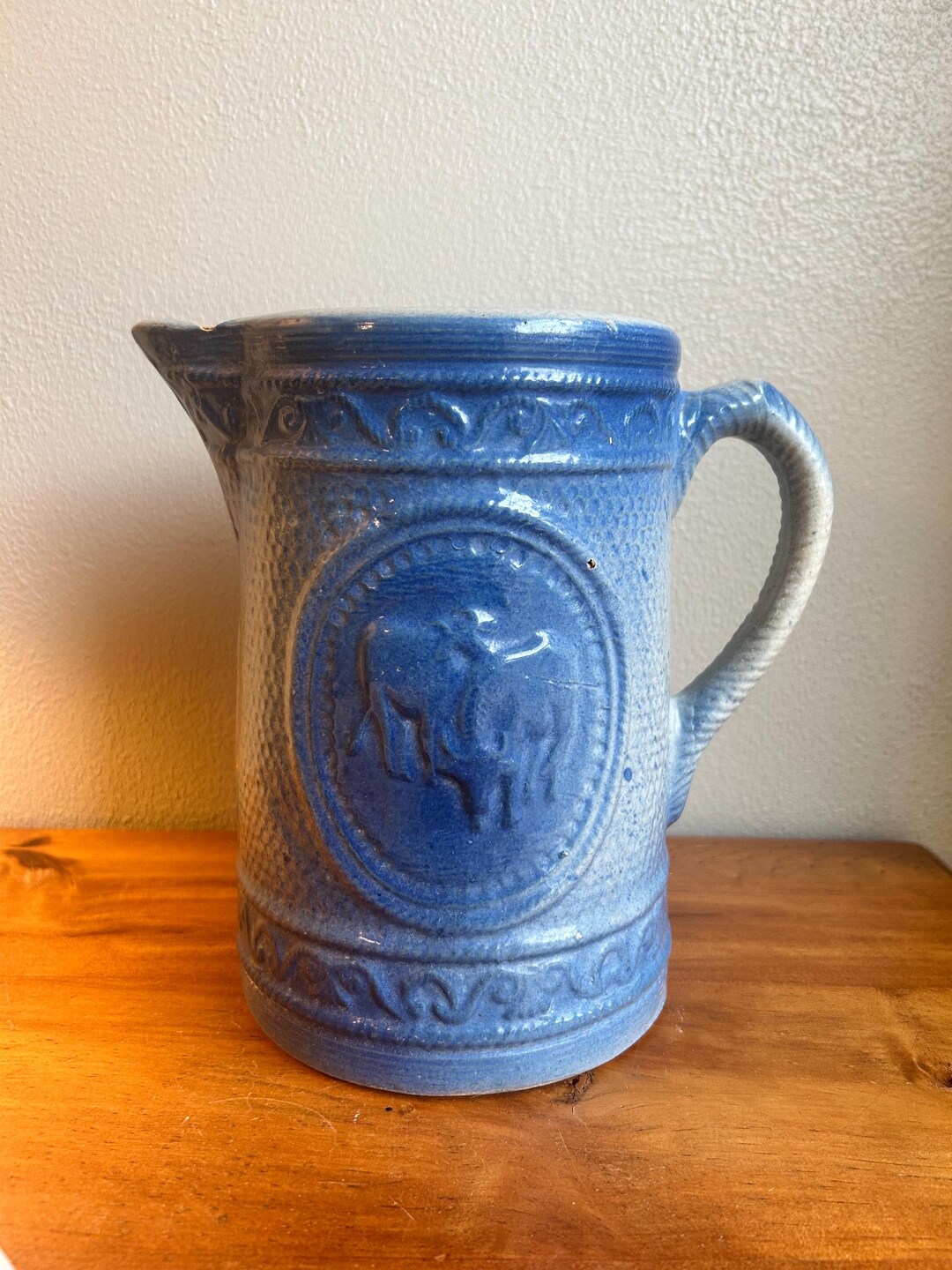 Antique Blue and White Salt Glaze Pitcher, Blue and White Pottery, Cow ...