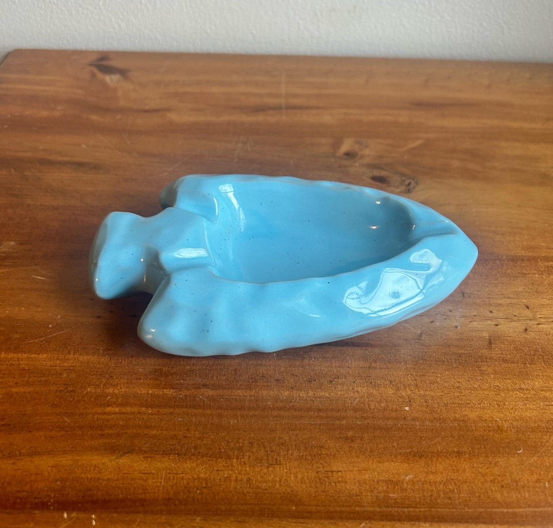 Vintage Ceramic Blue Arrow Head Ashtray, Frankoma Style Ash Tray ...