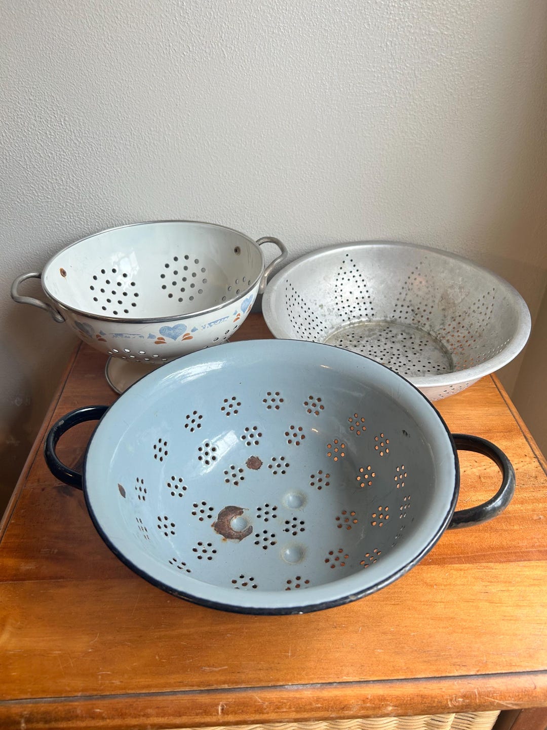 Your Choice of Vintage Enamel Collander, Vintage Strainer, Kitchen ...