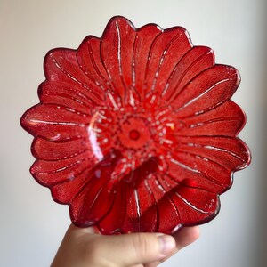 Vintage Ruby Red Flashed Glass Bowl, Red Glass Flower Bowl, Flashed ...
