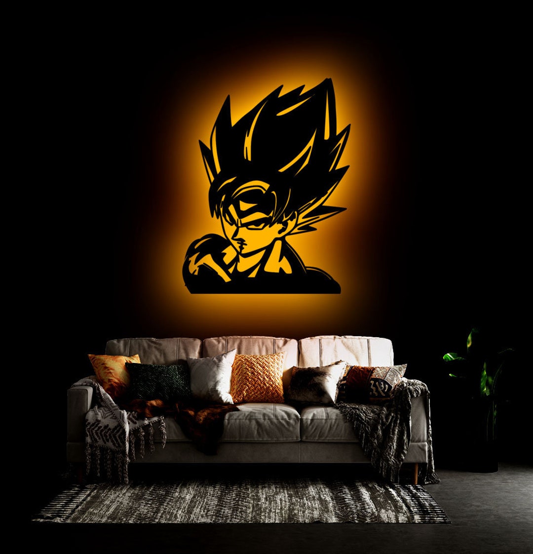 Handcrafted Wooden LED Goku Anime Logo Sign Perfect for Anime Fans and ...