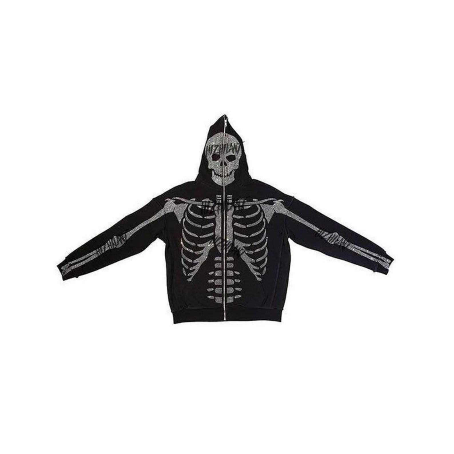 Y2k Rhinestone Skeleton Hoodie Skeleton Zip Up Rhinestone Etsy
