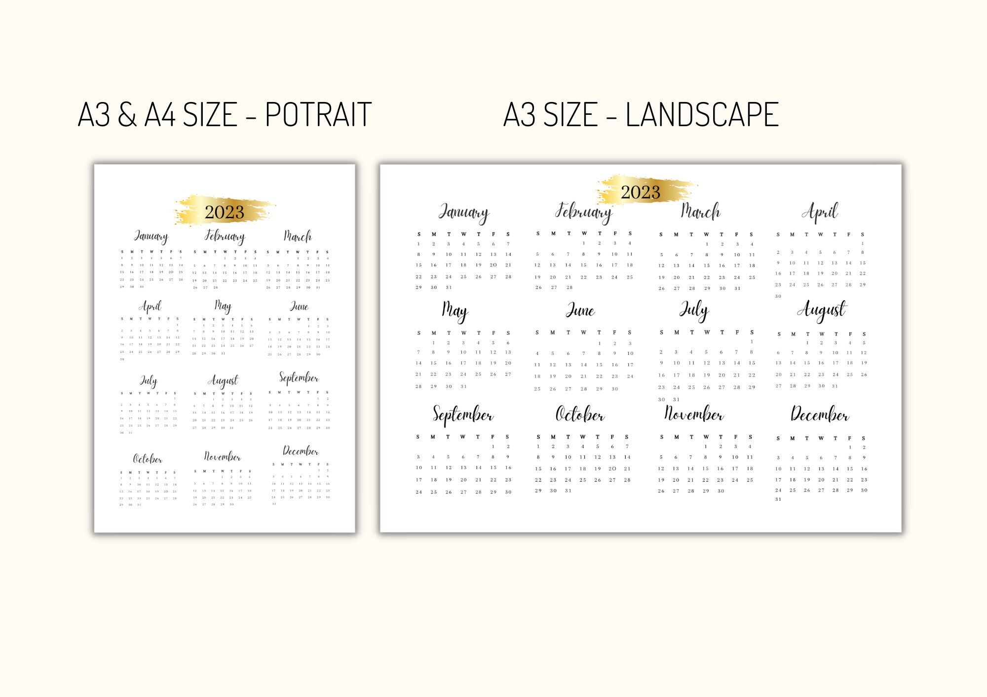 2023 Yearly Calendar Printable, Yearly Wall Calendar, Desk Calendar ...