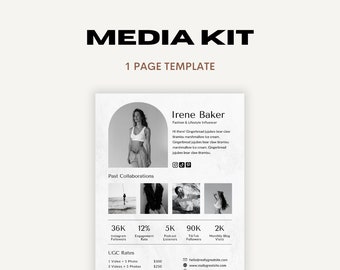1 Page Media Kit Canva Template | Minimalist Instagram Media Kit | Influencer Media Kit Template ...