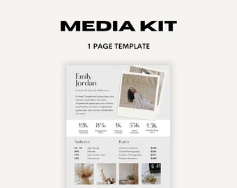 1 Page Media Kit Canva Template | Minimalist Instagram Media Kit ...
