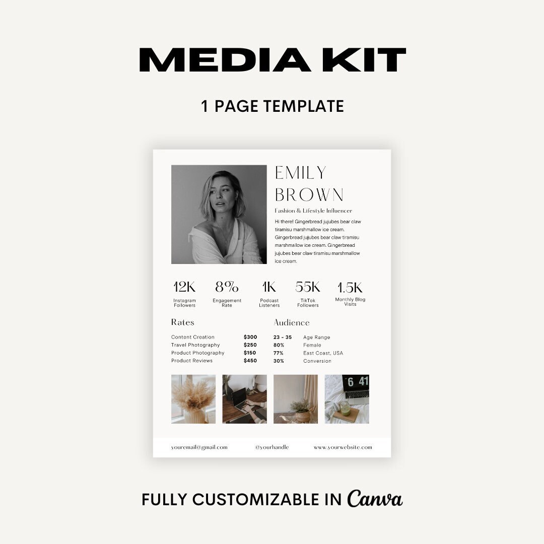 1 Page Media Kit Canva Template | Minimalist Instagram Media Kit ...