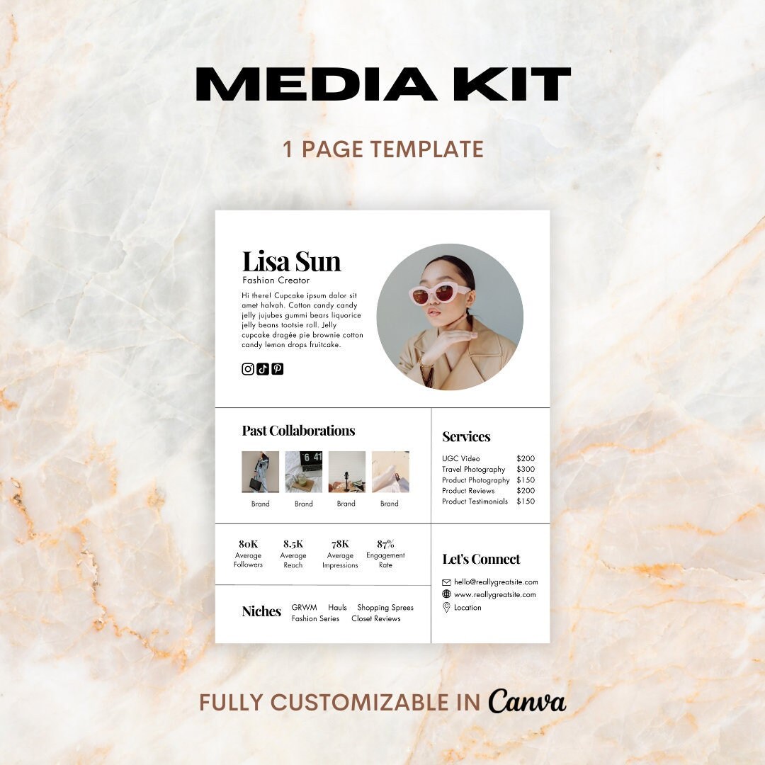 1 Page Media Kit Canva Template | Fashion Instagram Media Kit ...