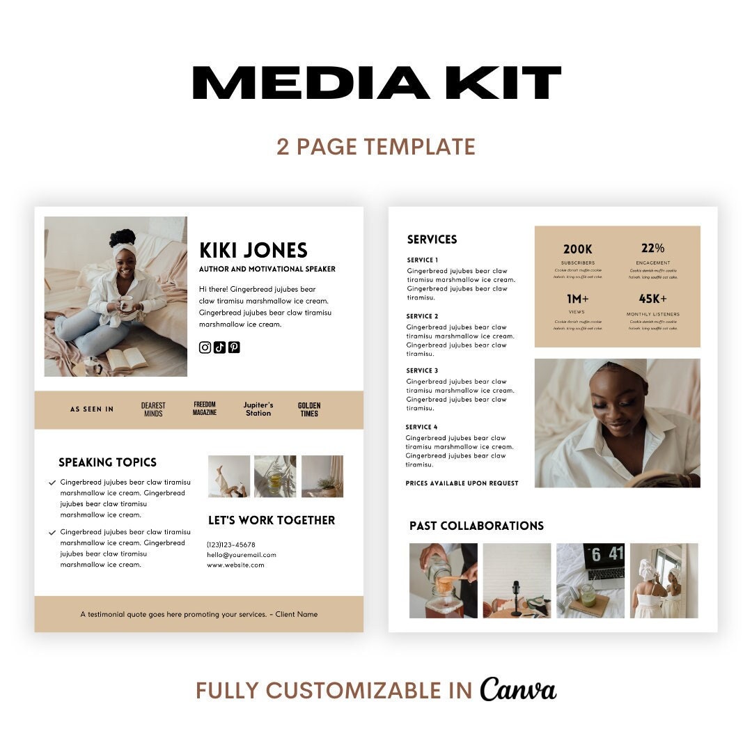 2-page Media Kit Canva Template: Author, Influencer, Coach (digital ...
