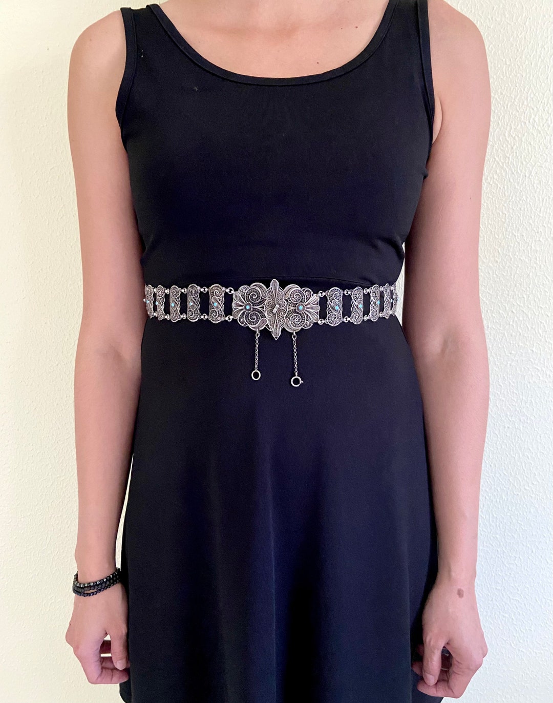 Rare Antique Unique Silver Filigree Belt With Turquoise- Russian Silver ...