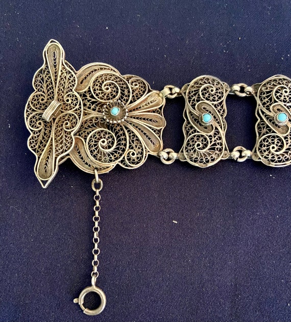 Rare Antique Unique Silver Filigree Belt with Turquoi… - Gem
