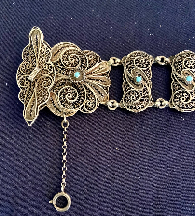 Rare Antique Unique Silver Filigree Belt With Turquoise Russian Silver ...