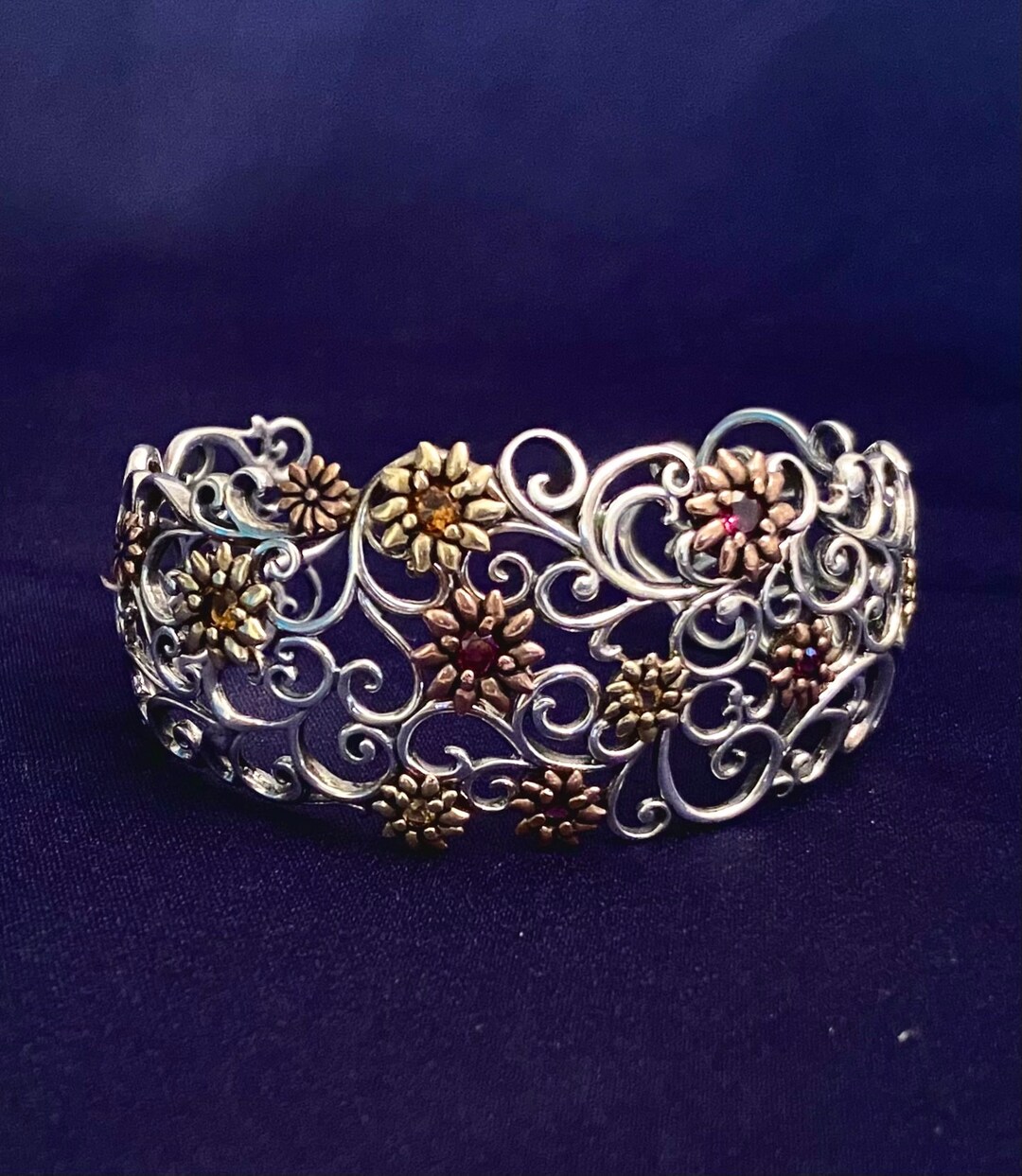 Rare Carolyn Pollack Relios Mixed Metals and Gemstones Filigree Cuff ...
