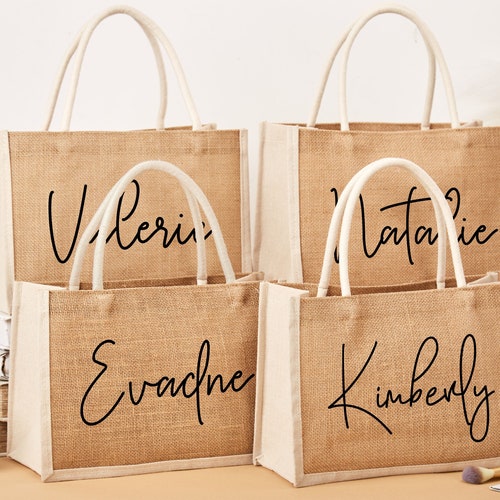 Personalized Bridesmaid Small Mini Burlap Beach Tote Bag - Etsy