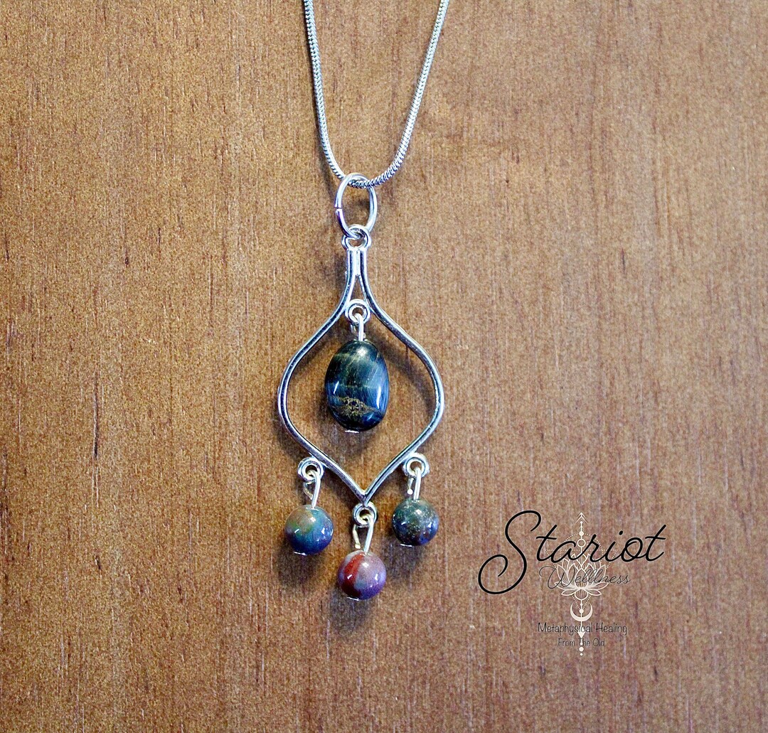 Blue Tigers Eye and Indian Bloodstone Pendant - Etsy