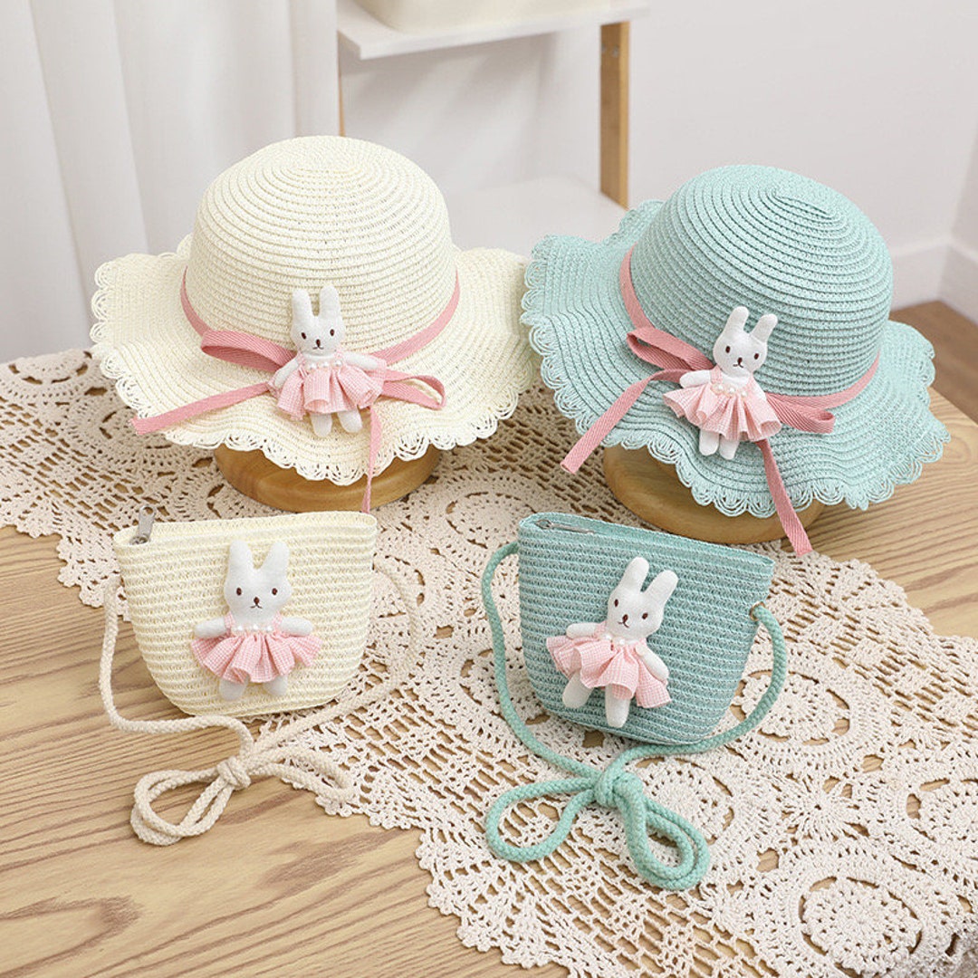 Girls Bag and Girls Straw Hat Set Handmade Cute Girls Hats - Etsy