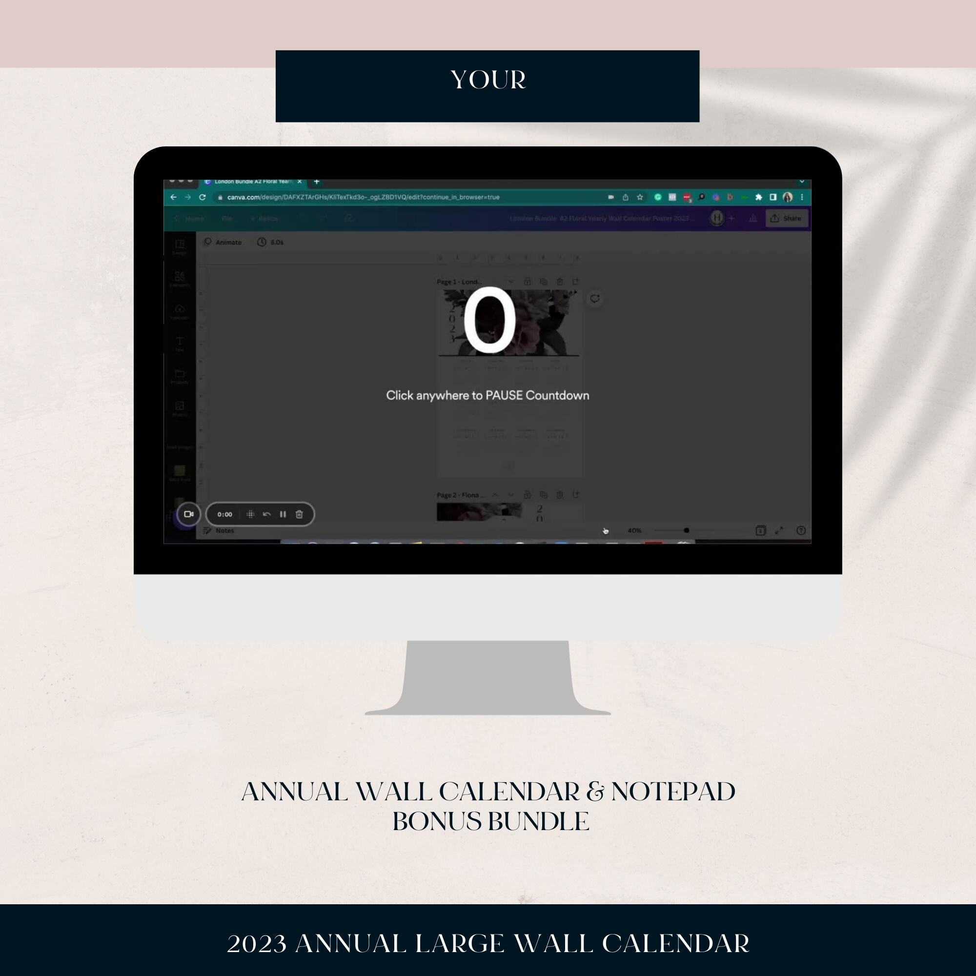 A2 Large, Moody Floral, Annual Planner, Yearly Wall Calendar, Calendar ...