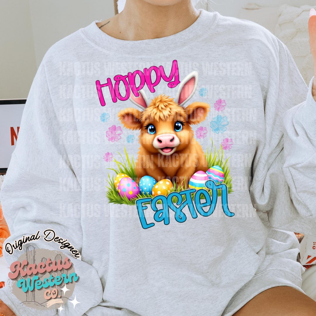 Hoppy Easter Png, Cattle Easter Png, Highland Cow Easter, Happy Easter ...