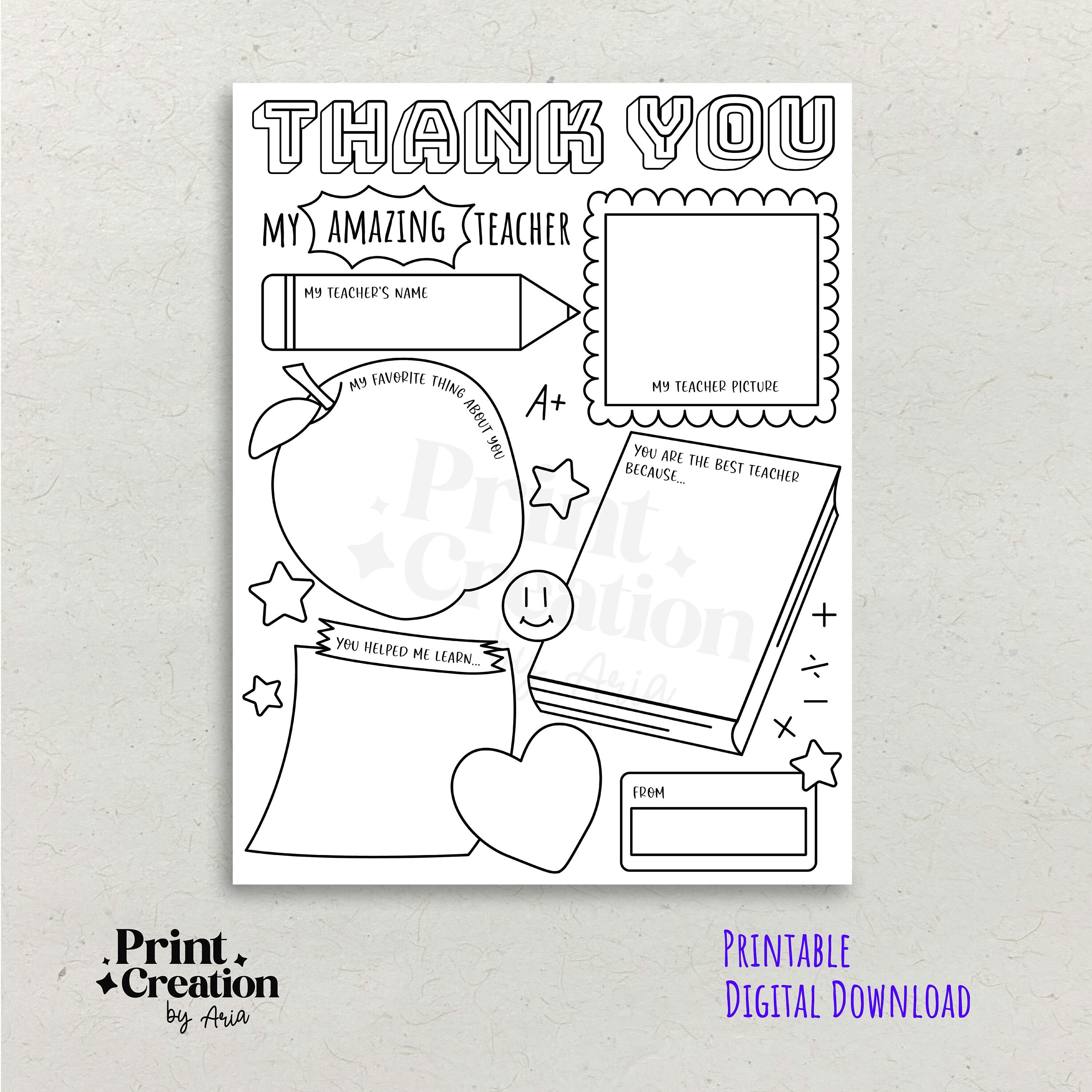 Teacher Appreciation Printable Thank You Teacher Gifts Coloring Pages ...