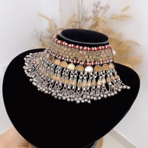 Afghani Multicolour Glass Choker | Mirror Ghungaroo Set | Oxidised ...